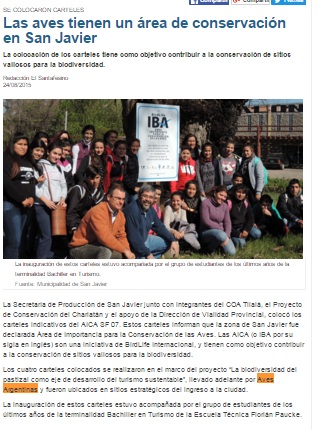 Las aves tienen un área de conservación en San Javier | Aves Argentinas